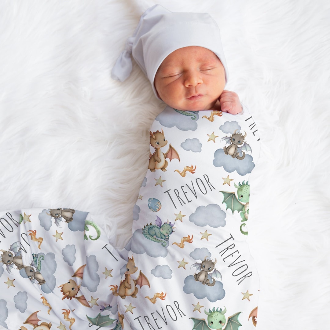 Custom Dragons Baby Boy Swaddle | Personalized Baby Boy Dragon Name ...