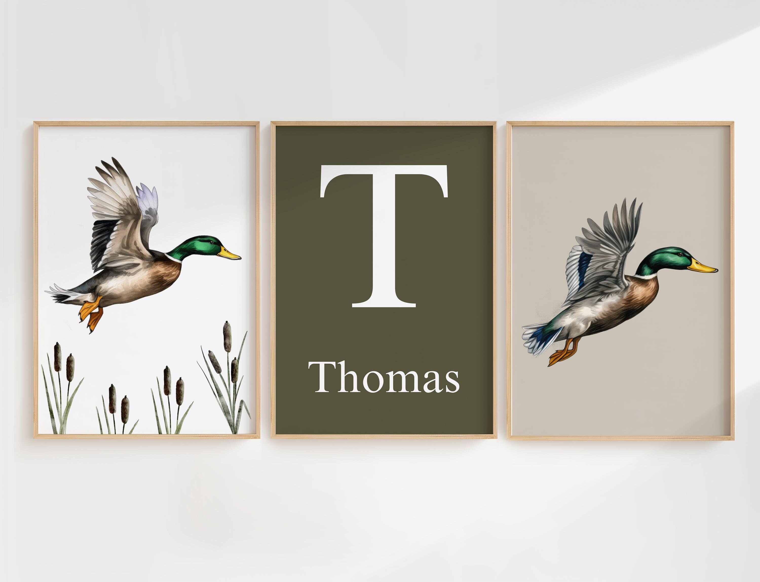 Custom Mallard Duck Prints, Set of 3 Hunting Nursery Wall Art, Boho ...