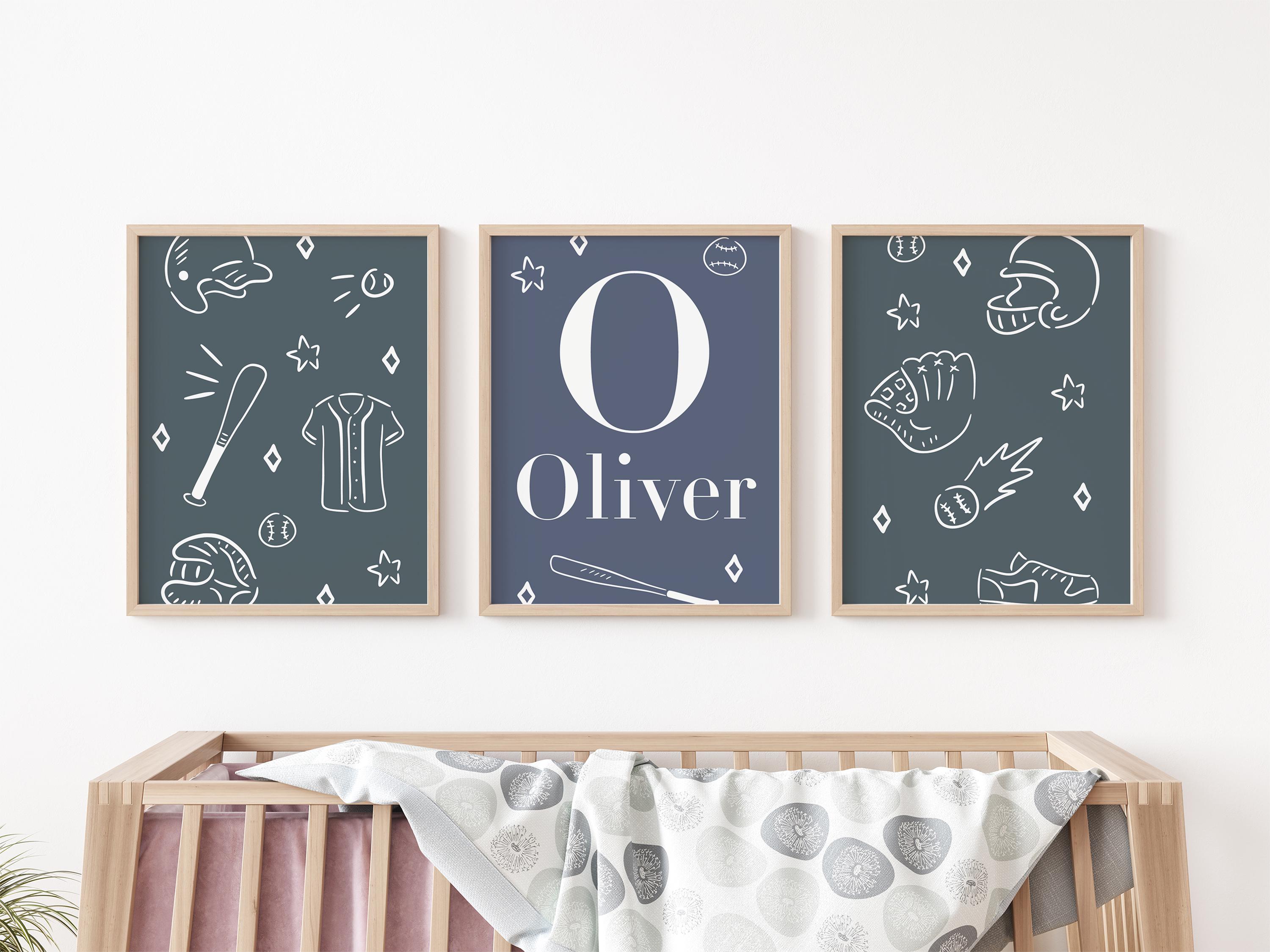 Custom Baseball Prints, Set of 3 Sports Nursery Wall Art, Boho, Sport ...