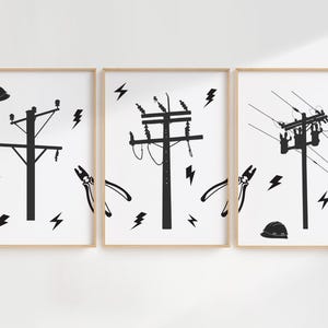Set of 3 Lineman Prints, Electrician Wall Art Set, Lineman Posters ...