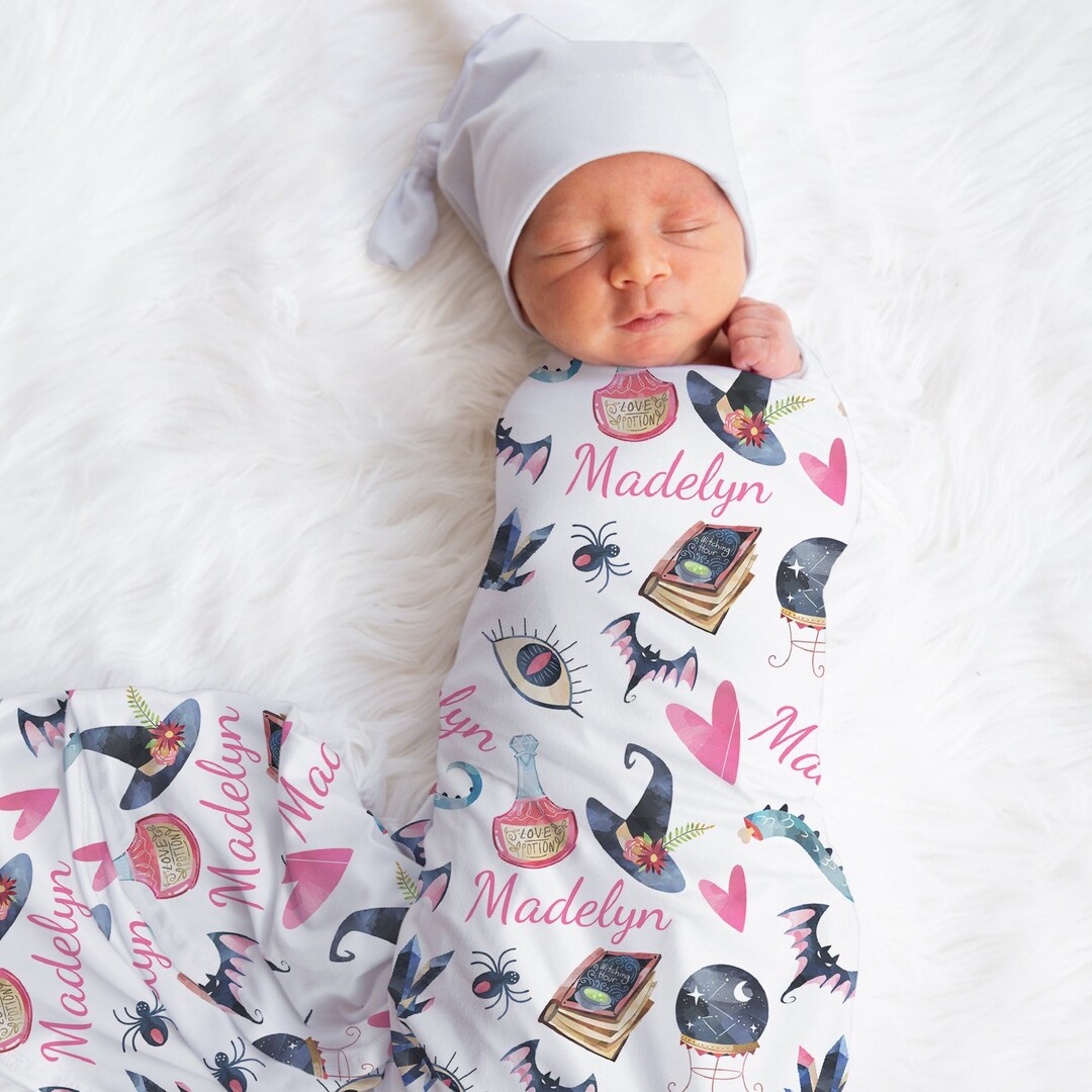 Custom Witch Baby Name Blanket, Personalized Baby Girl Wizard Swaddle ...