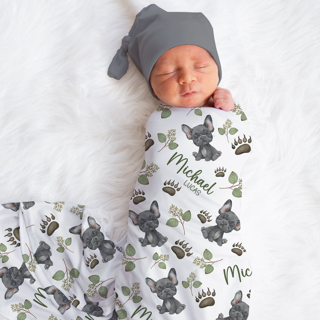 Personalized French Bulldog Puppy Swaddle Blanket Dog Name Baby Blanket ...