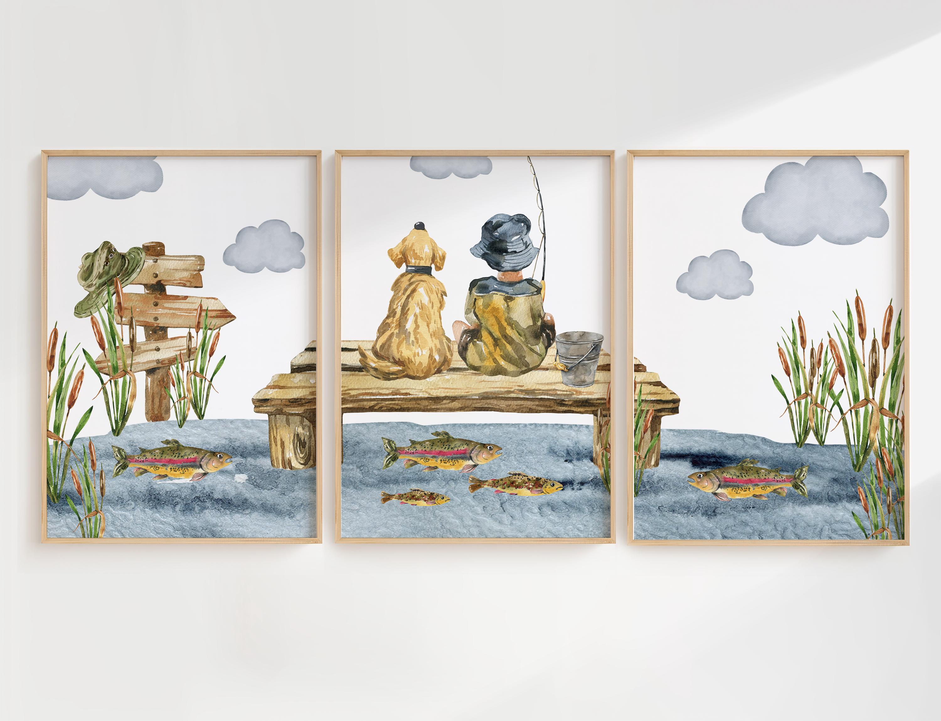 Set of 3 Fishing Prints, Sea Wall Art Set, Dog Posters, Fish Modern Art ...