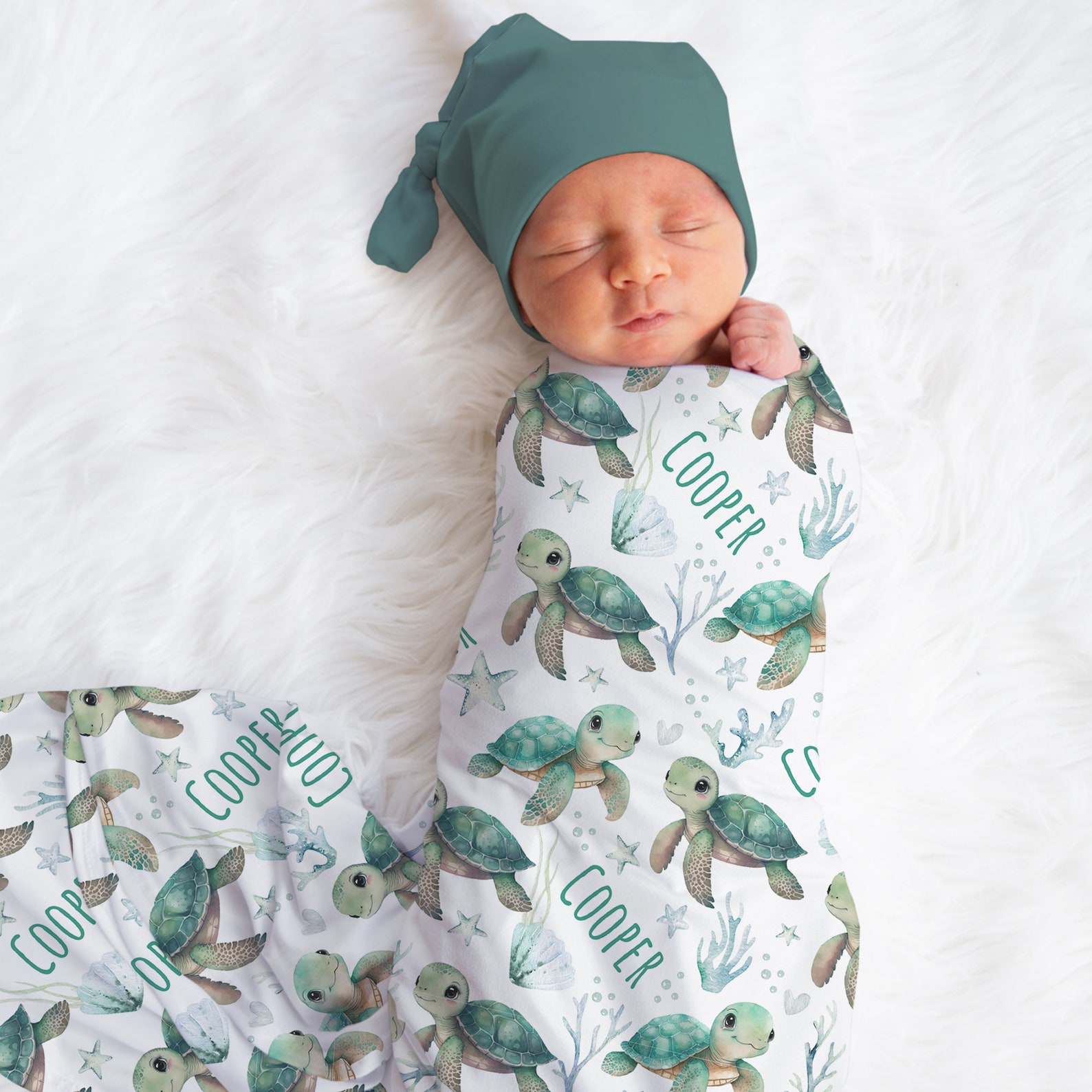 Custom Turtle Baby Name Blanket Personalized Ocean Animal Swaddle ...