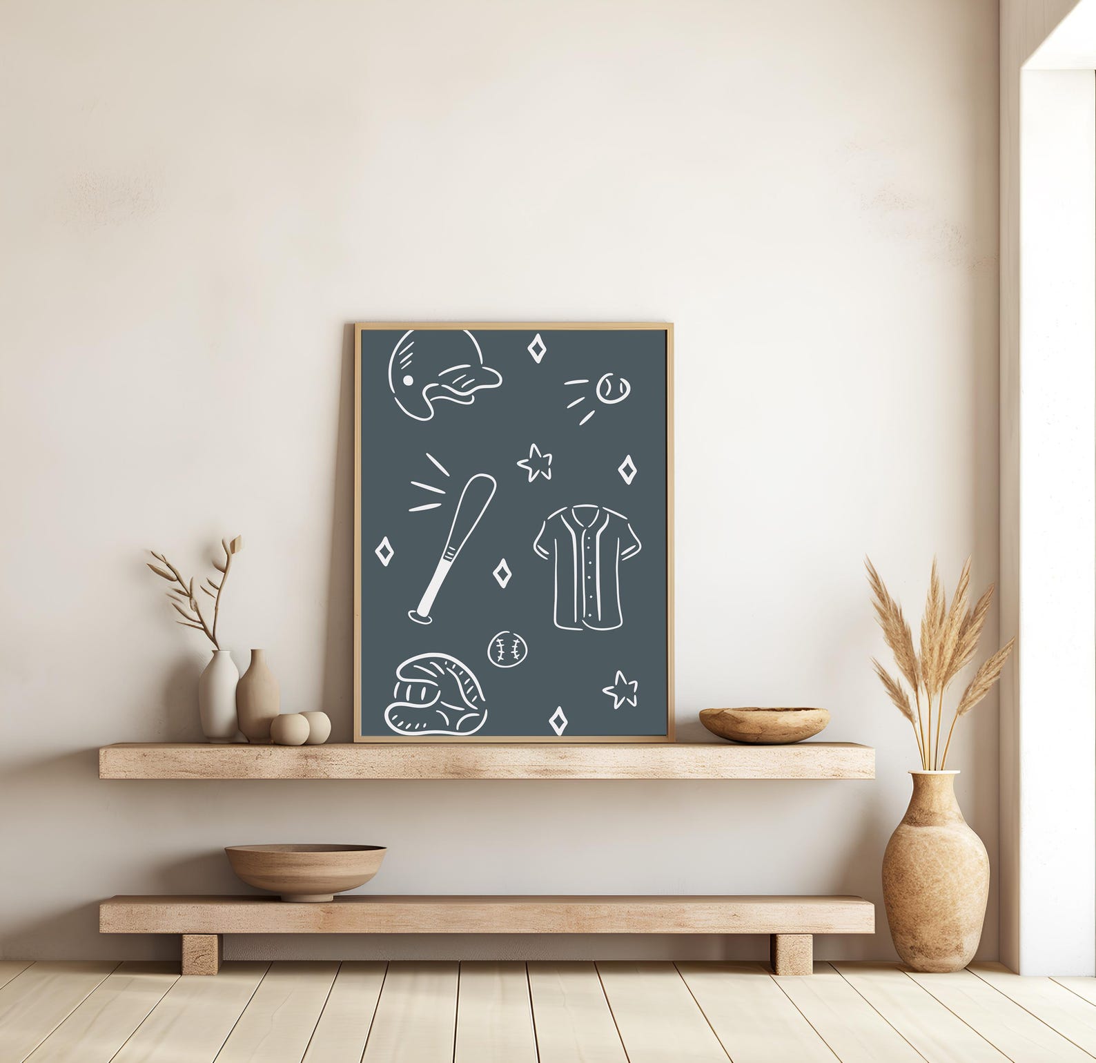 Custom Baseball Prints, Set of 3 Sports Nursery Wall Art, Boho, Sport ...