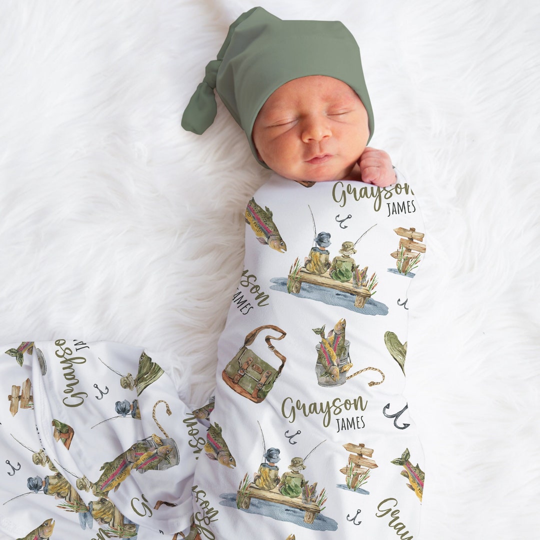 Custom Fishing Swaddle, Personalized Boy Name Blanket, Fish Swaddle ...
