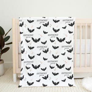 Custom Bat Nursery Baby Name Blanket, Personalized Bats Swaddle Baby ...
