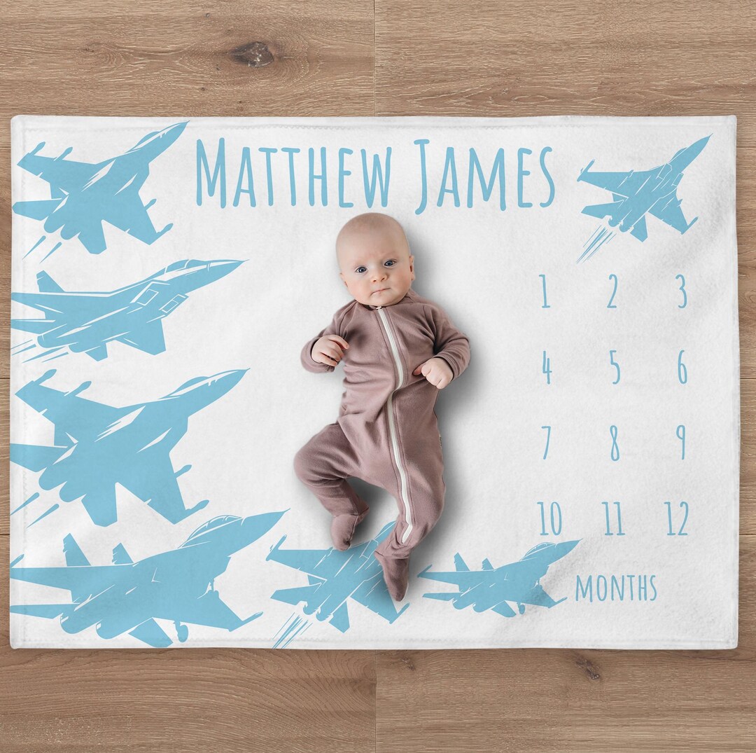 Fighter Jet Milestone Blanket, Personalized Baby Boy Month Blanket ...