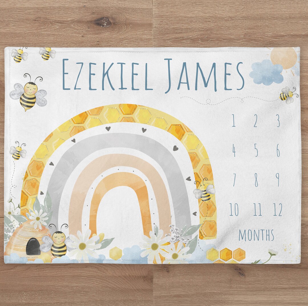 Rainbow Bee Milestone Blanket Personalized Baby Boy Month Blanket ...