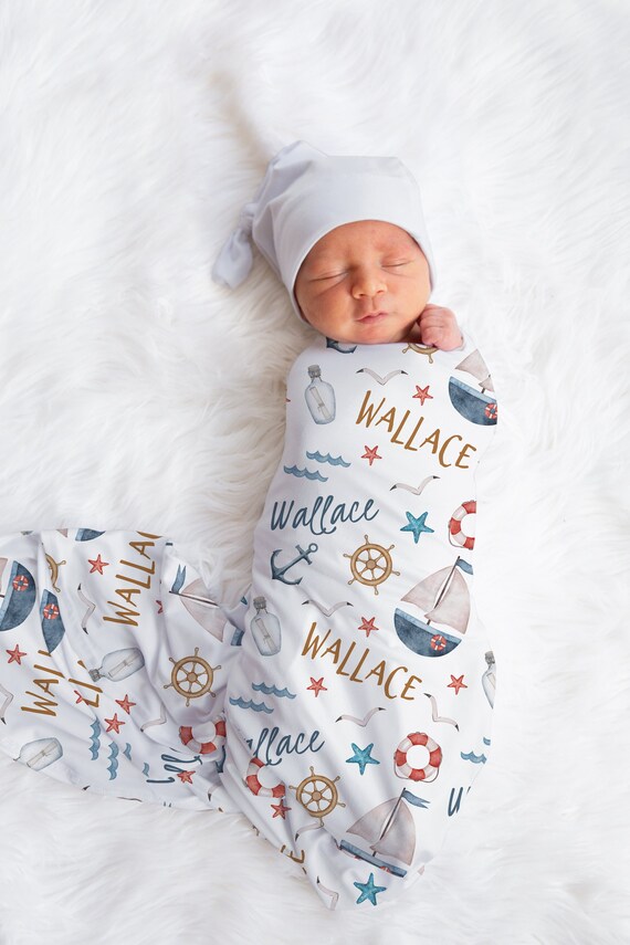 Custom Nautical Baby Name Blanket Personalized Baby Boy Sea - Etsy