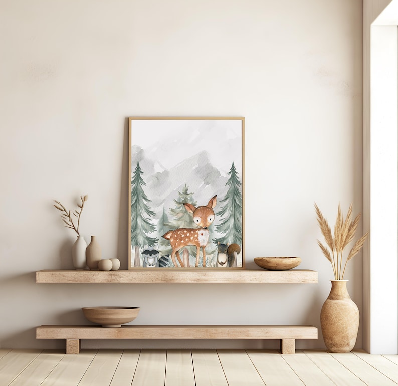 Set of 3 Bear Prints, Rabbit Wall Art Set, Squirrel Posters, Modern Art ...
