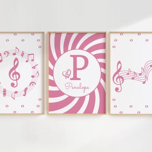 Custom Music Prints, Set of 3 Pink Notes Nursery Wall Art, Boho, Baby ...