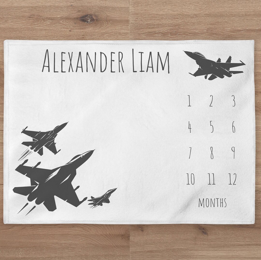 Jet Milestone Blanket Personalized Airplanes Baby Boy Month Blanket ...
