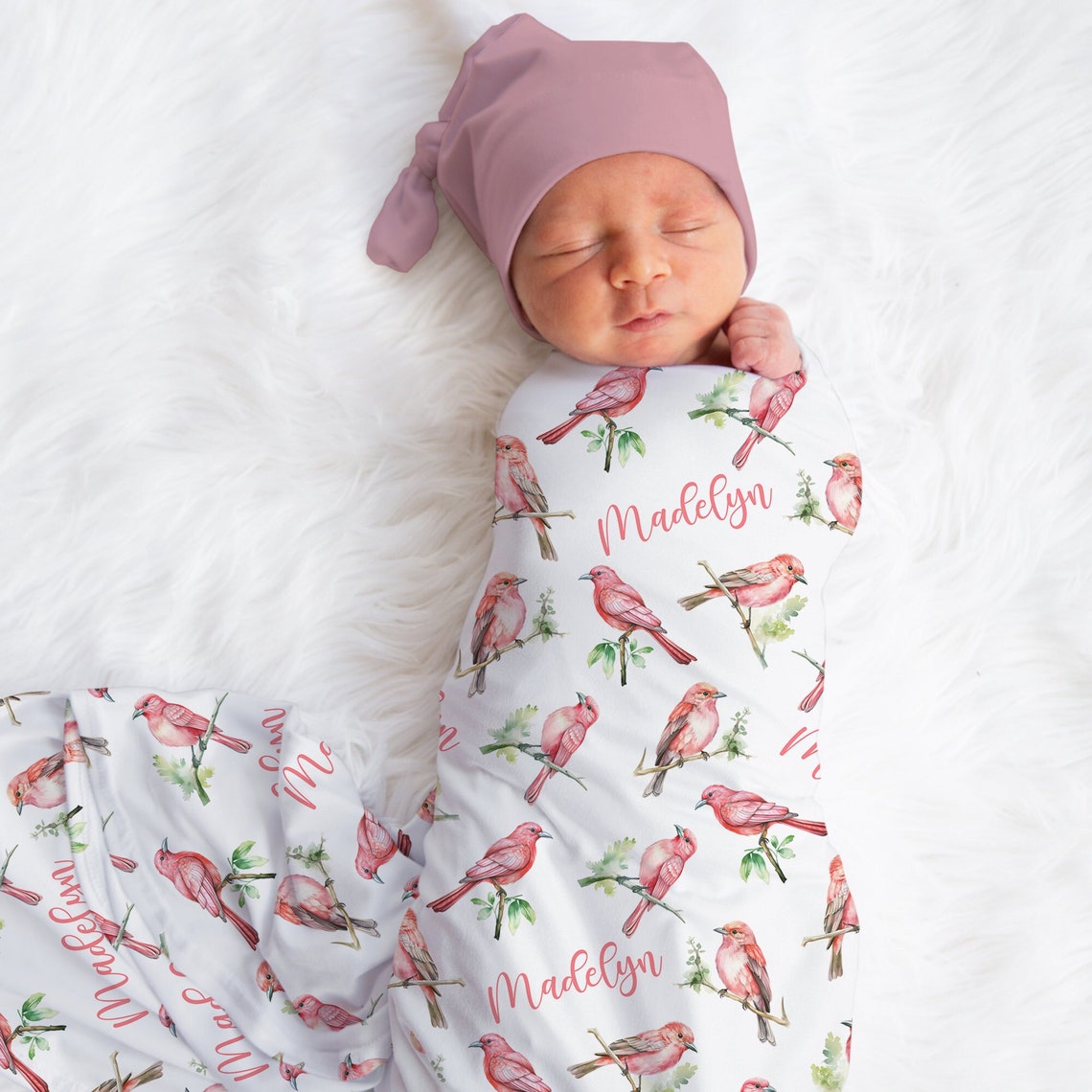 Personalized Songbird Swaddle Blanket Bird Name Baby Blanket Newborn ...