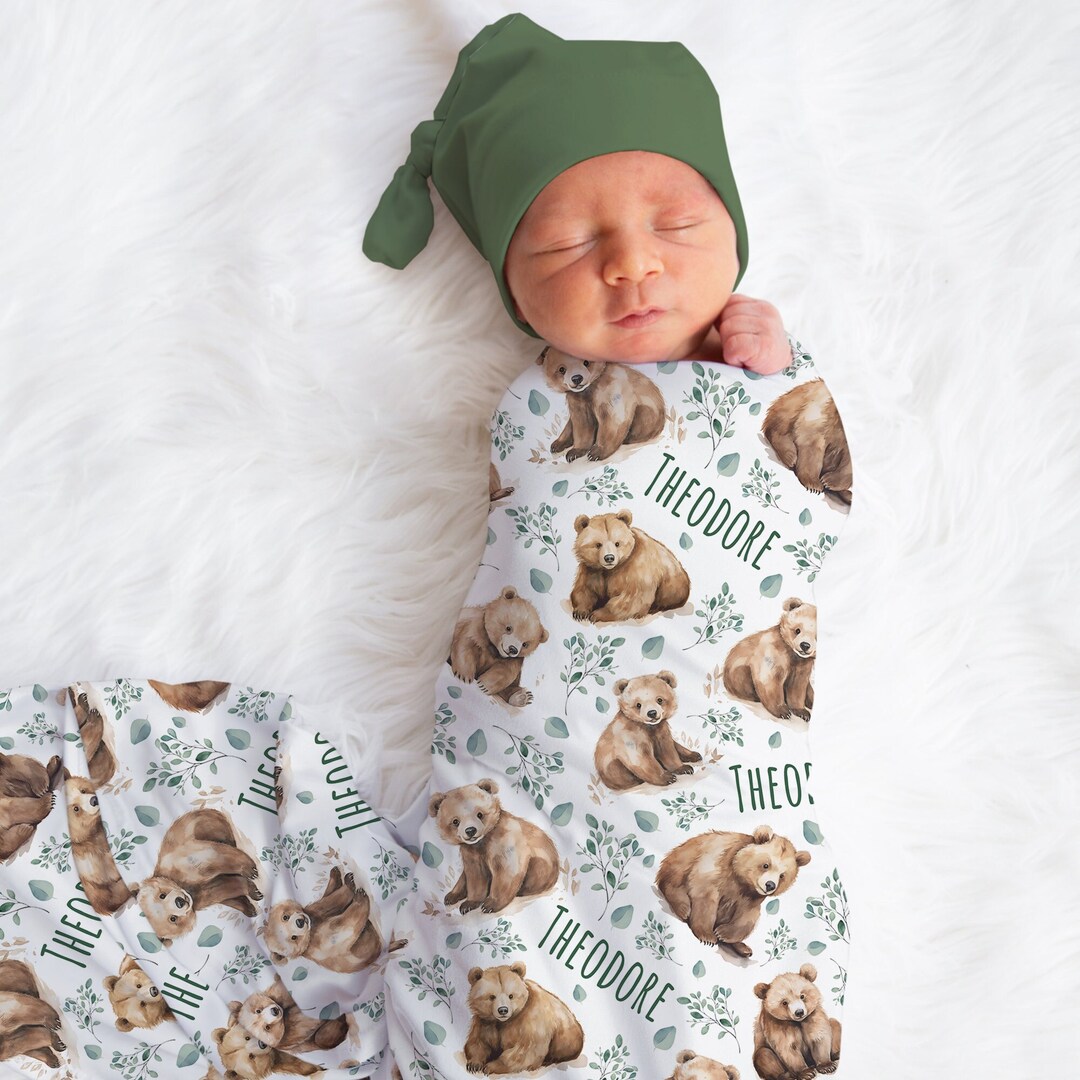 Personalized Bear Swaddle Blanket Wooland Forest Name Baby Blanket ...