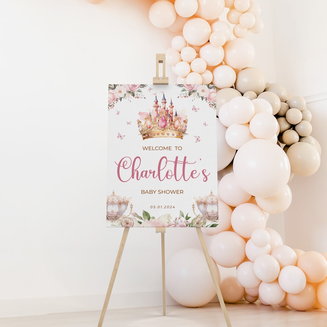 Princess Baby Shower Welcome Sign, Floral Butterfly Girl Baby Shower ...