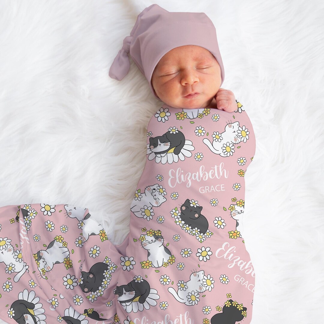 Personalized Cats Swaddle Blanket Kitten Name Baby Blanket Newborn Baby ...