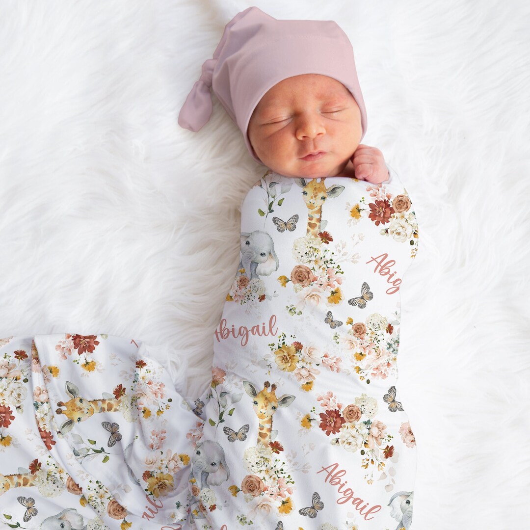Custom Safari Swaddle, Personalized Baby Gift, Giraffe Swaddle, Baby ...