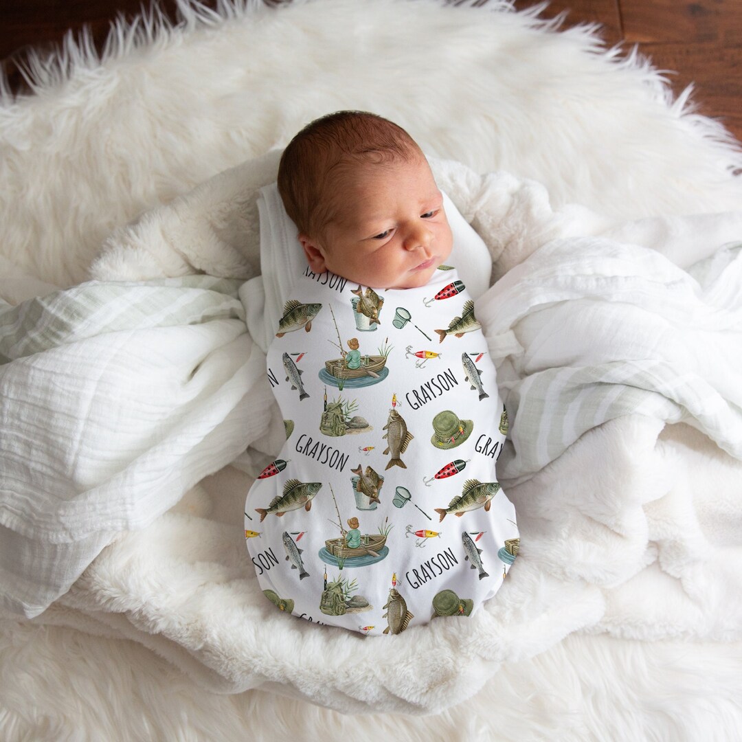 Custom Fishing Swaddle, Personalized Boy Name Blanket, Fish Swaddle ...