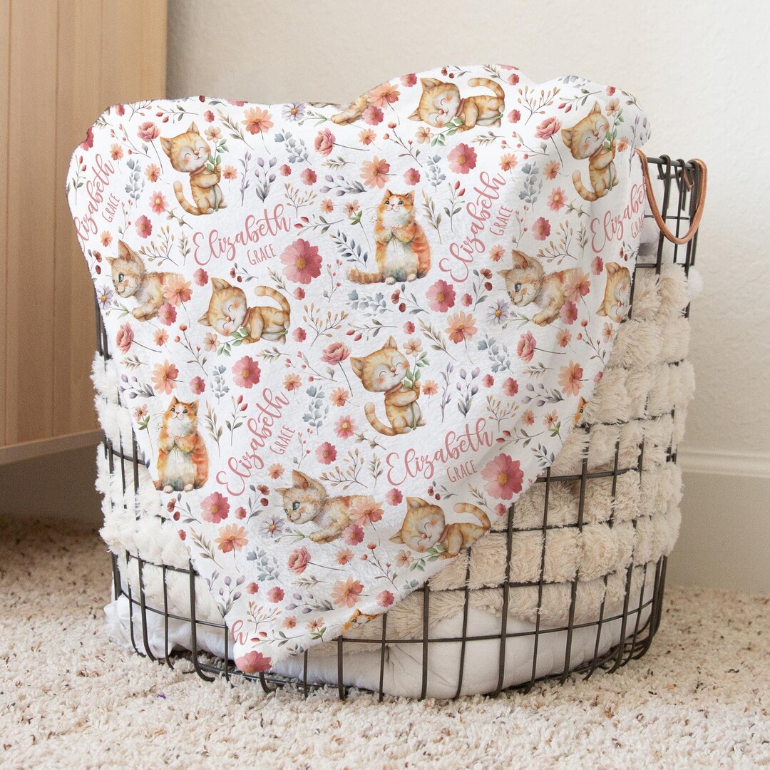 Personalized Cats Swaddle Blanket Kitten Name Baby Blanket Newborn Baby ...