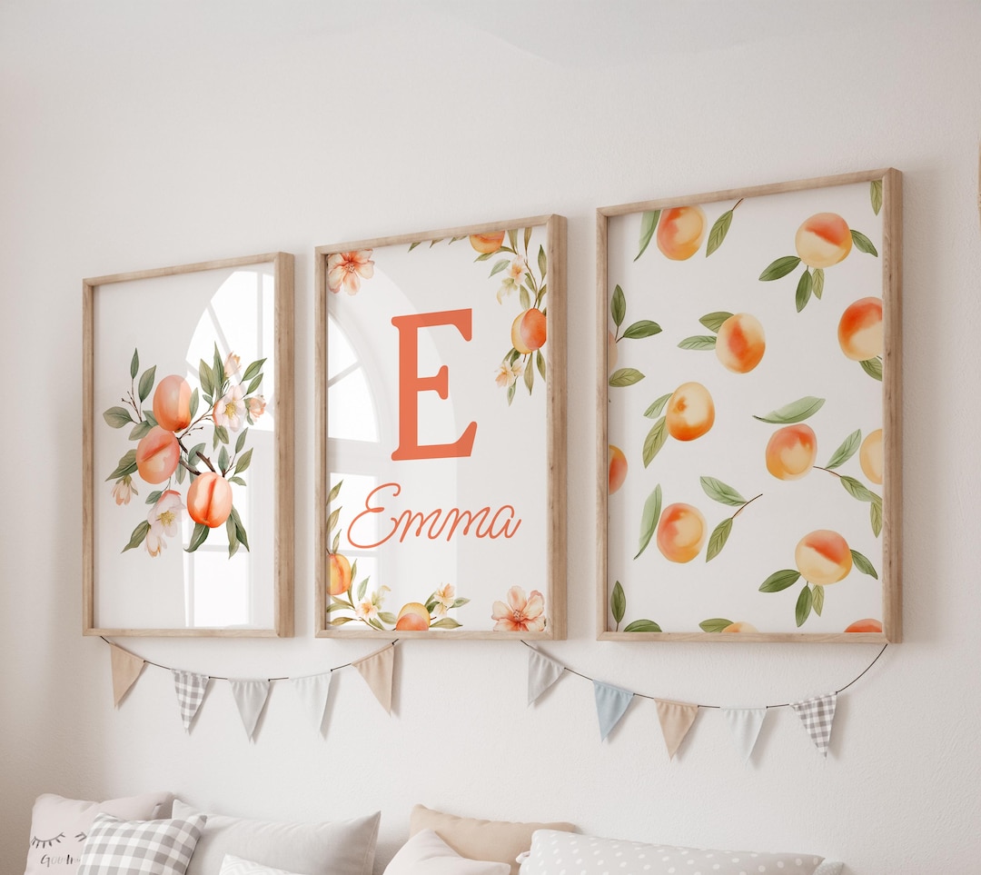 Custom Peach Prints, Set of 3 Fruits Nursery Wall Art, Boho, Baby Girl ...