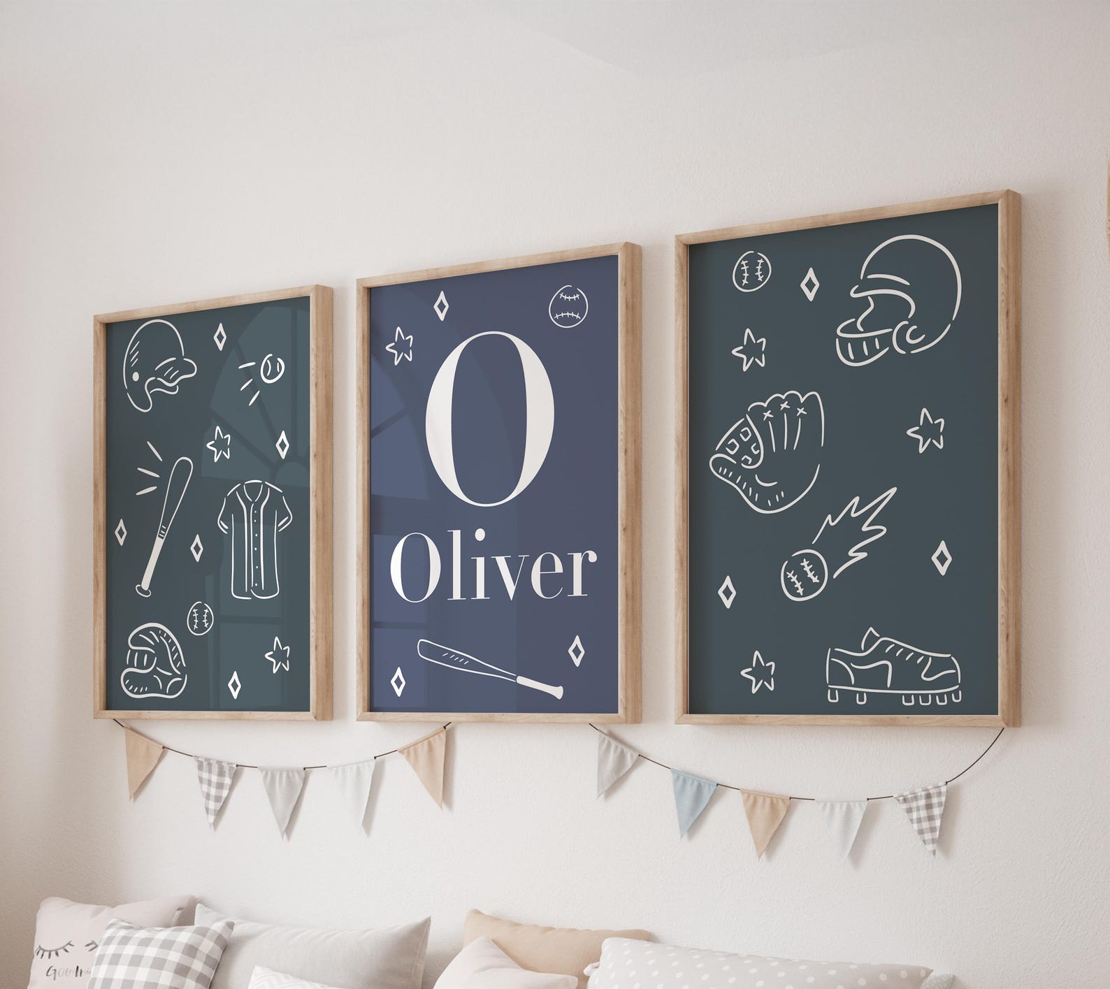 Custom Baseball Prints, Set of 3 Sports Nursery Wall Art, Boho, Sport ...