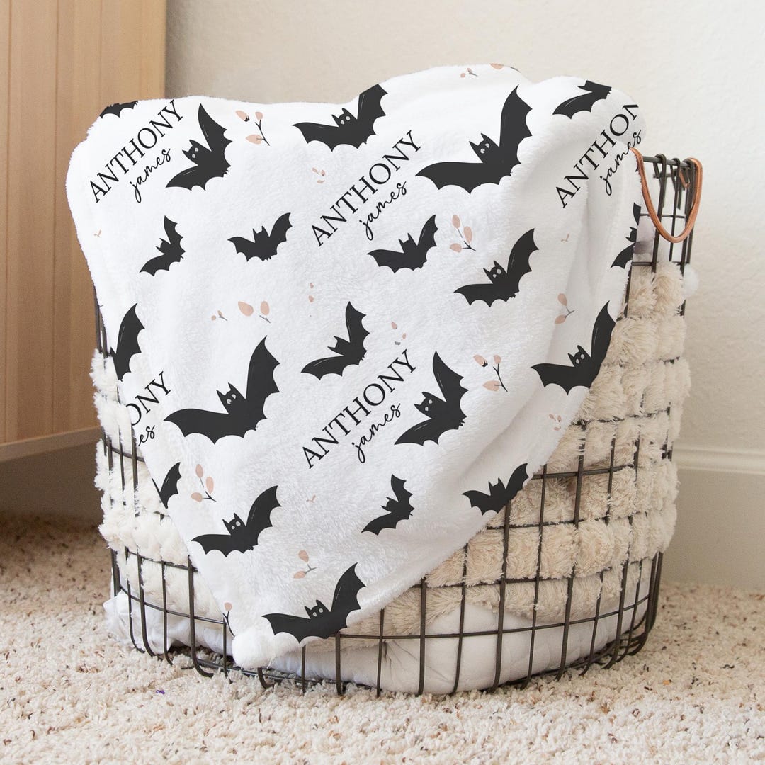 Custom Bat Nursery Baby Name Blanket, Personalized Bats Swaddle Baby ...