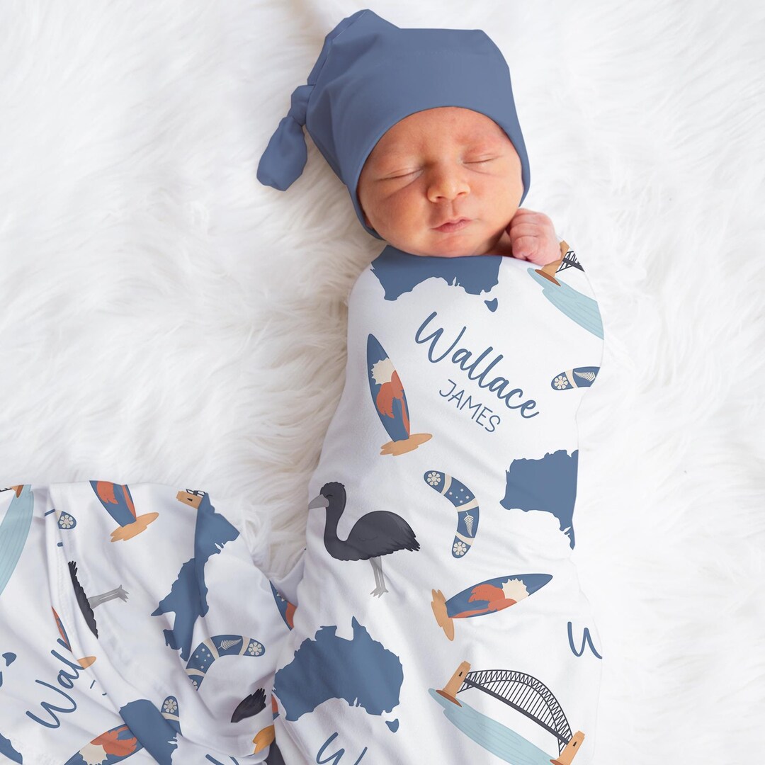 Custom Australian Swaddle Blanket Kangaroo Name Baby Blanket Newborn ...