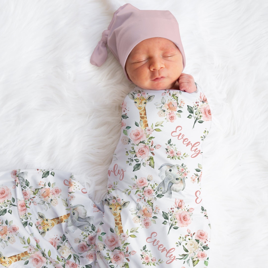 Custom Safari Swaddle, Personalized Baby Gift, Giraffe Swaddle, Pink ...