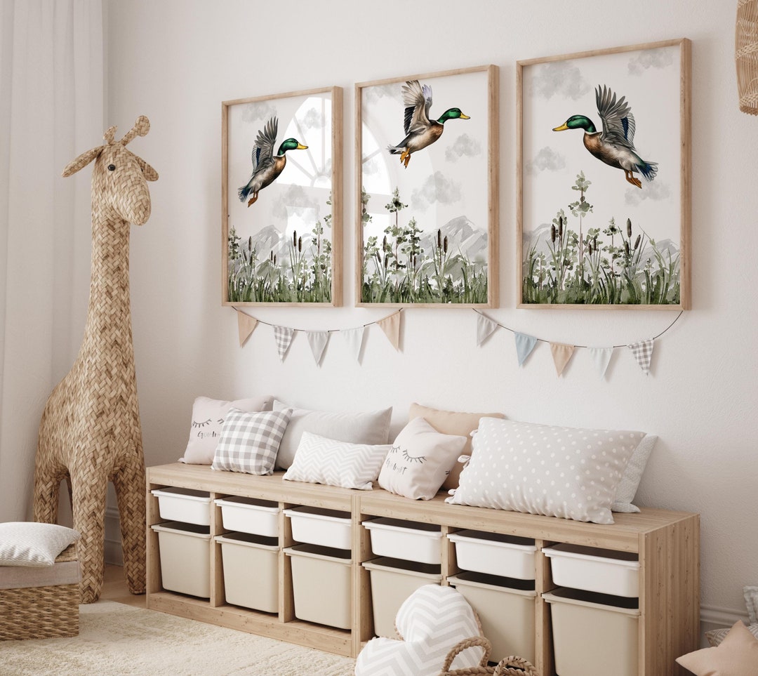 Set of 3 Mallard Duck Prints, Hunting Cart Wall Art Set, Duck Posters ...