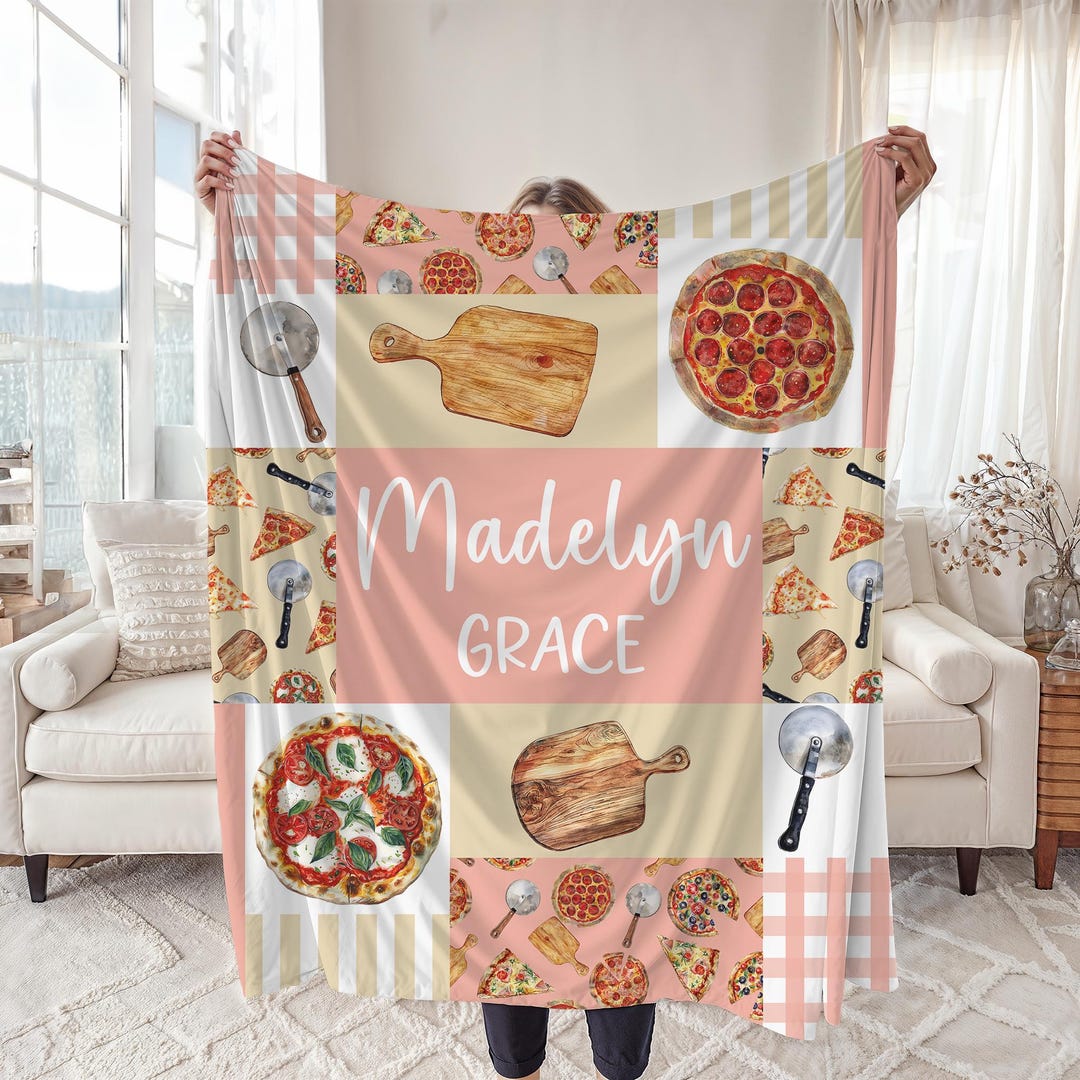 Pizza Blanket, Custom Girl Food Nursery, Pizza Crib Bedding, Kids Name ...