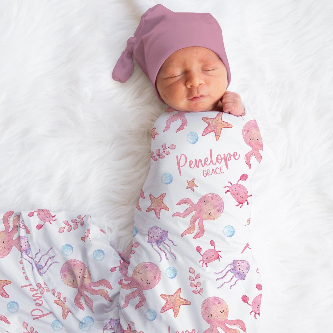 Custom Octopus Swaddle Blanket Underwater Name Baby Blanket Newborn ...