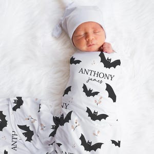 Custom Bat Nursery Baby Name Blanket, Personalized Bats Swaddle Baby ...