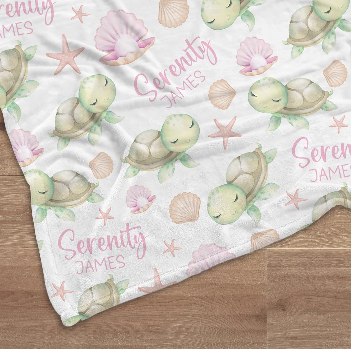 Custom Turtle Baby Name Blanket Personalized Ocean Animal Swaddle ...