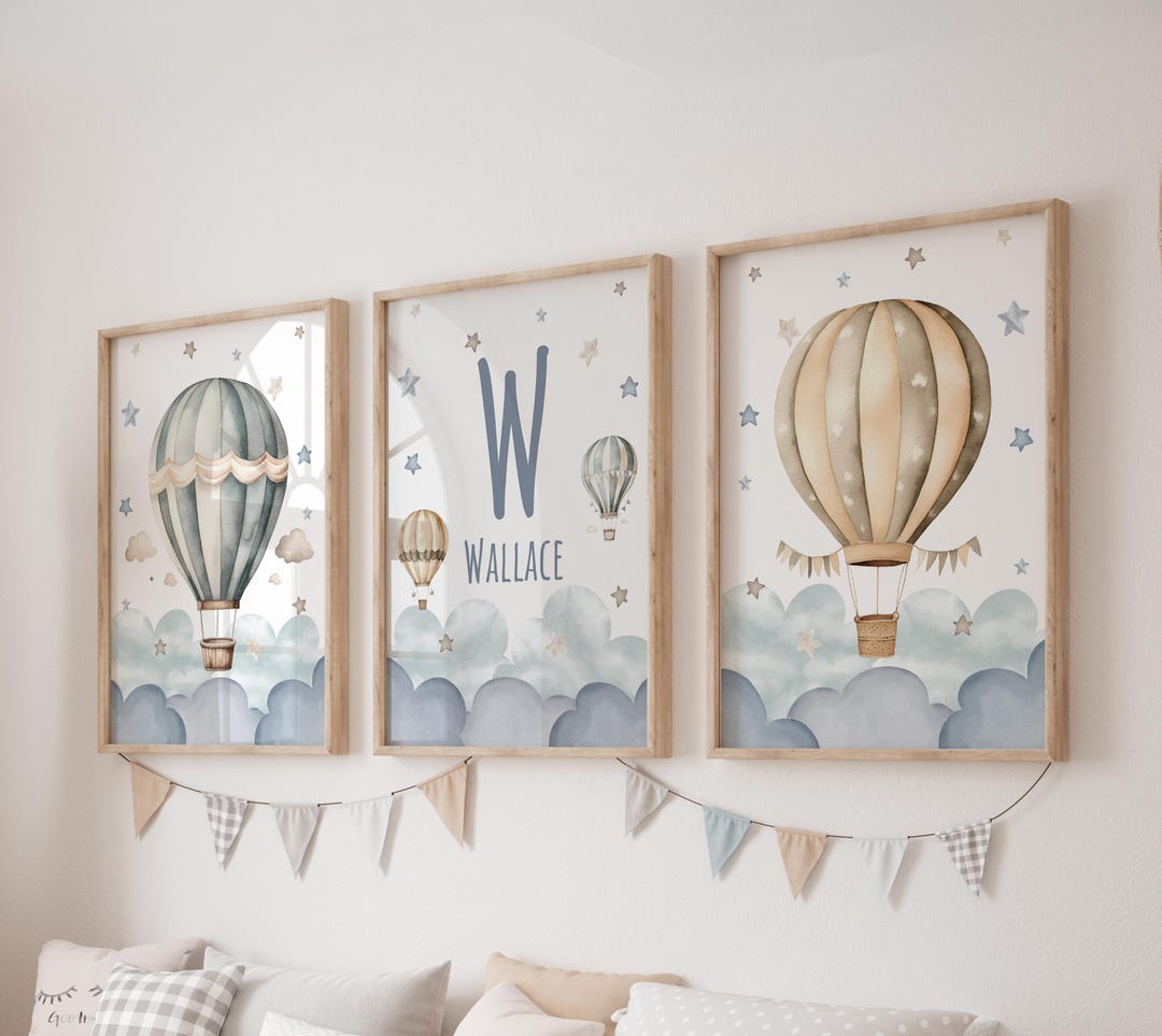 Custom Hot Air Balloon Prints, Set of 3 Adventure Nursery Wall Art ...