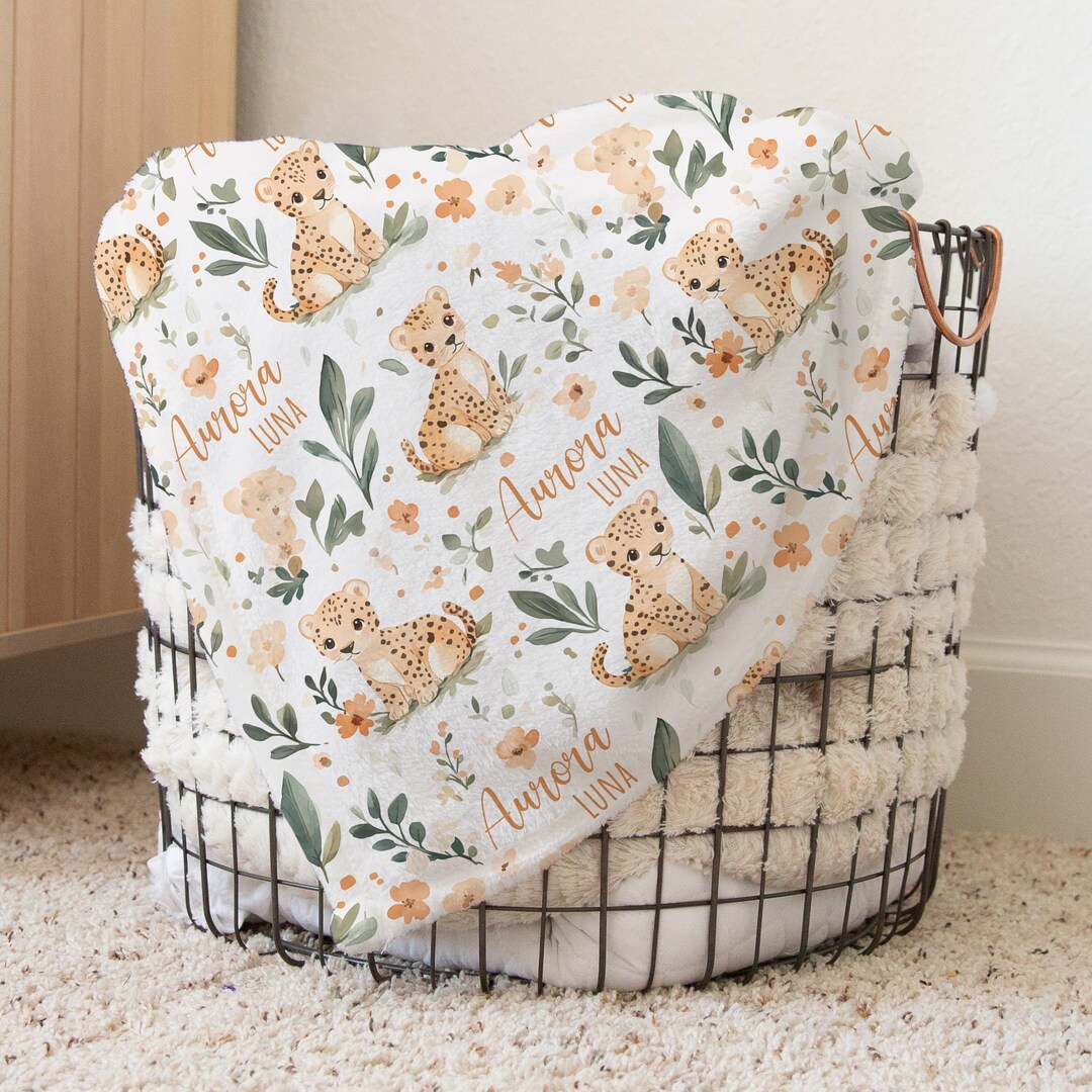 Custom Leopard Nursery Baby Name Blanket, Personalized Safari Swaddle ...