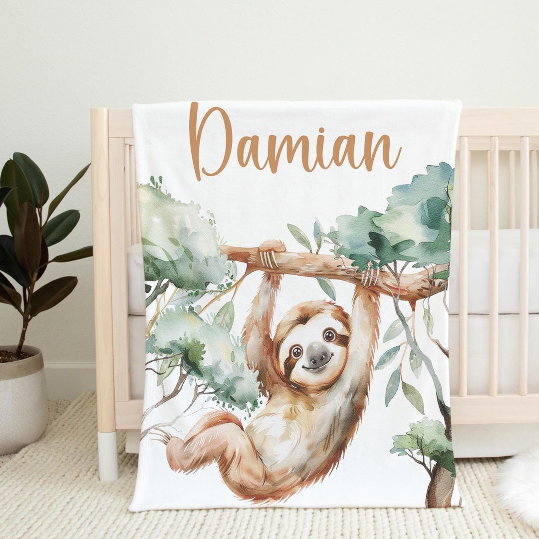 Personalized Sloth Baby Boy Name Blanket Custom Safari Nursery New Baby ...