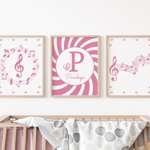 Custom Music Prints, Set of 3 Pink Notes Nursery Wall Art, Boho, Baby ...