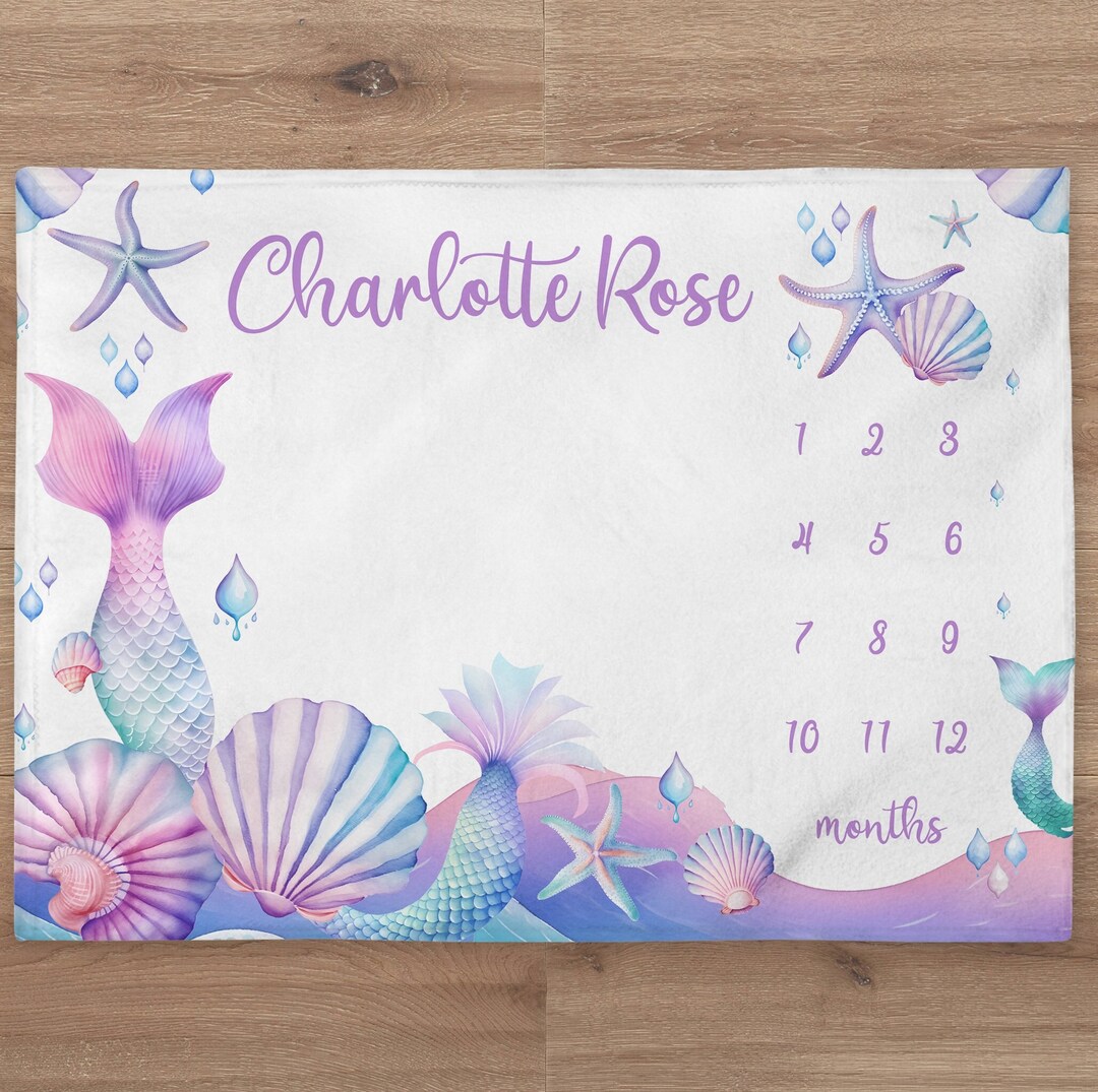 Mermaid Milestone Blanket Personalized Baby Girl Month Blanket Ocean ...