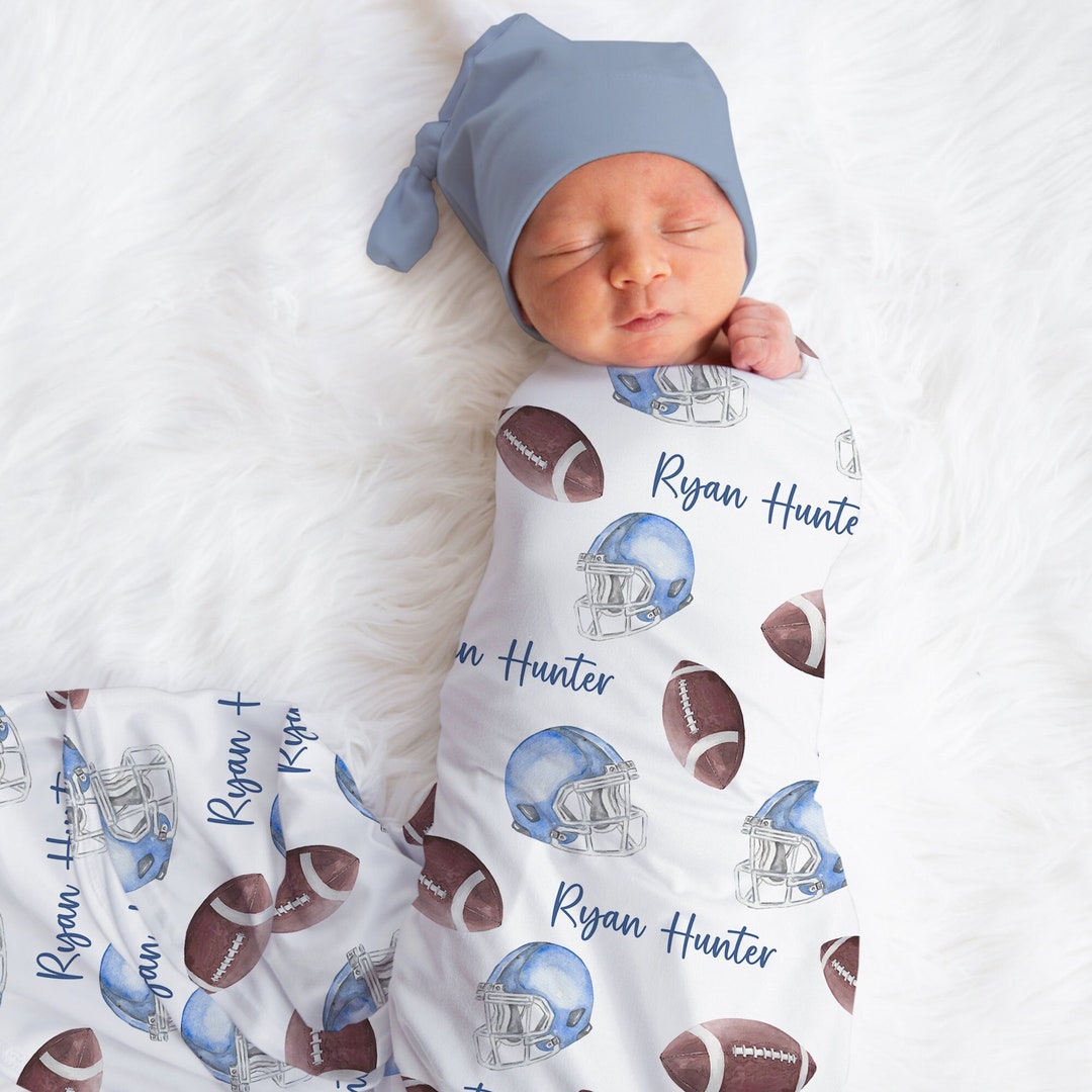 Personalized Football Swaddle Blanket Sports Name Baby Blanket Newborn ...