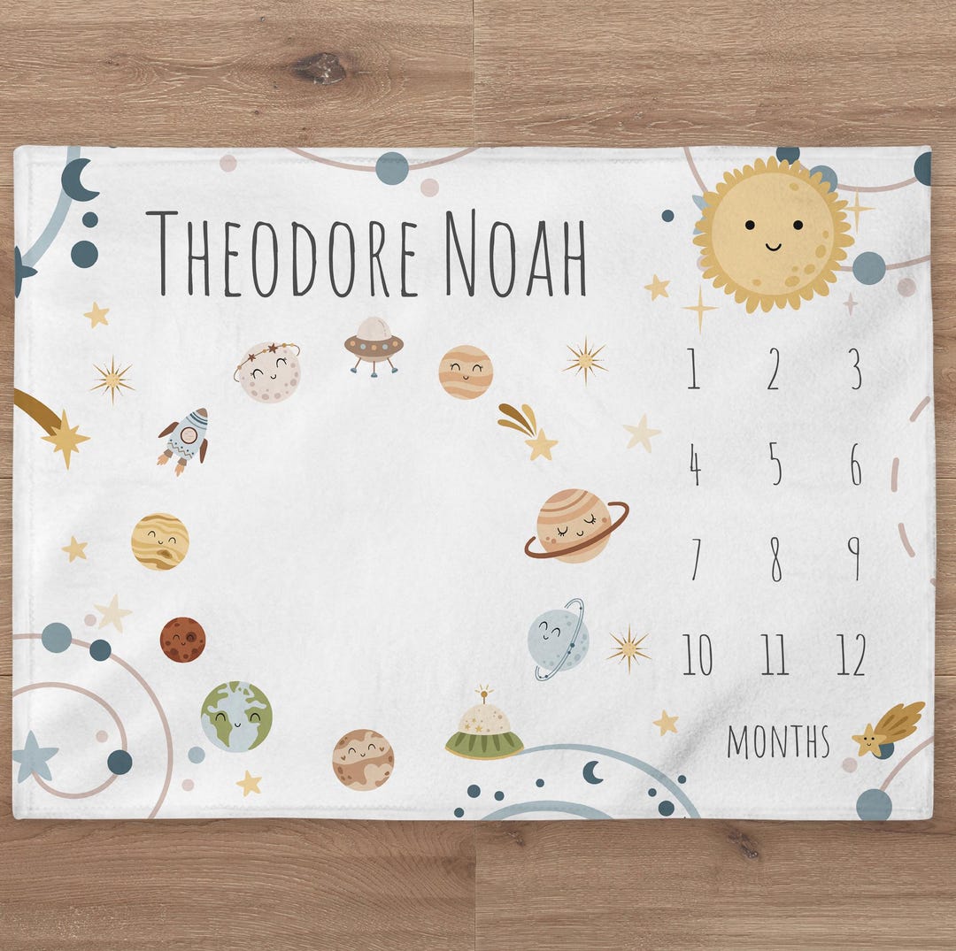 Space Milestone Blanket Personalized Planets Baby Boy Month Blanket ...