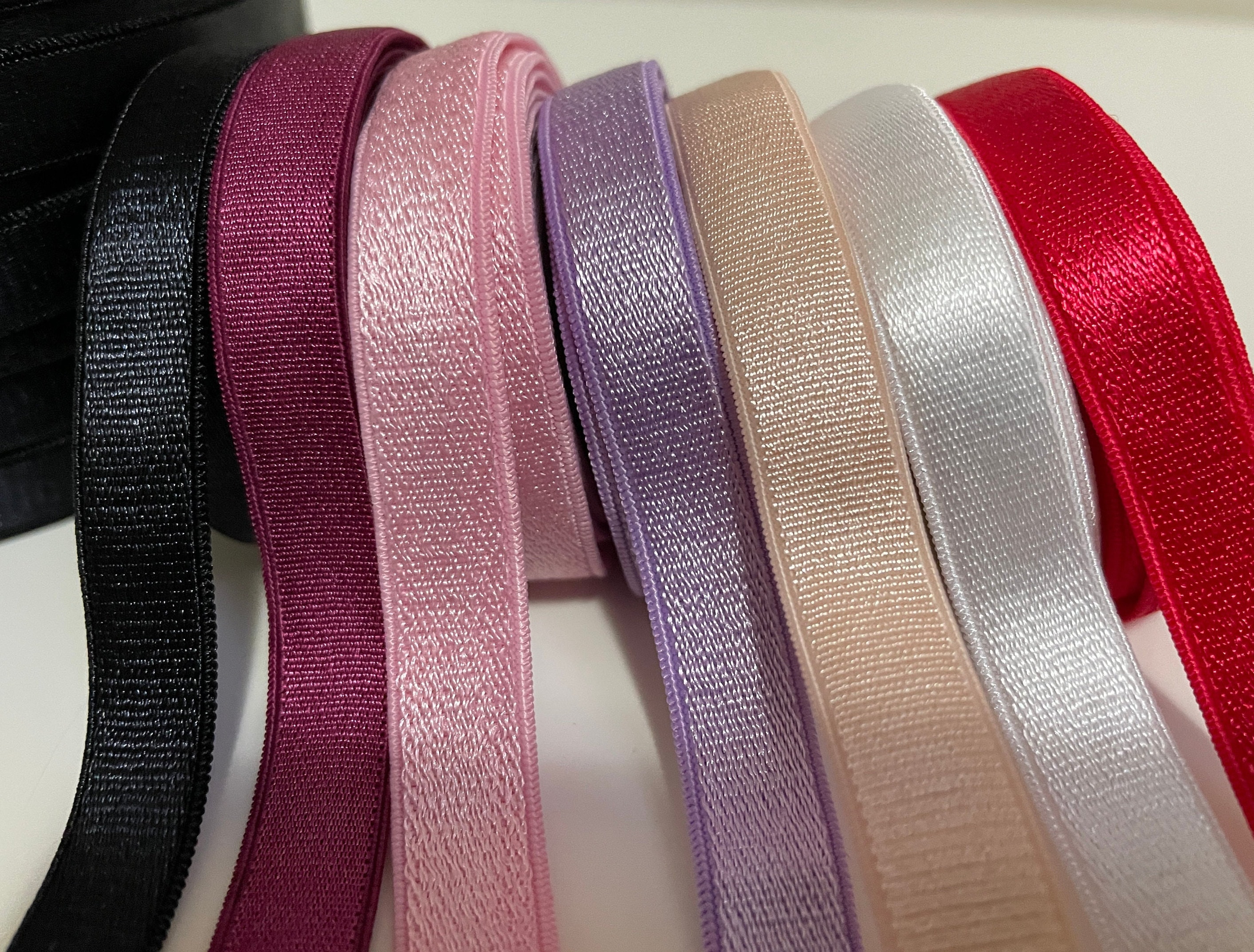 10mm Shiny Bra Strap Elastic, White, Black, Nude Pink, Red, Orchid ...