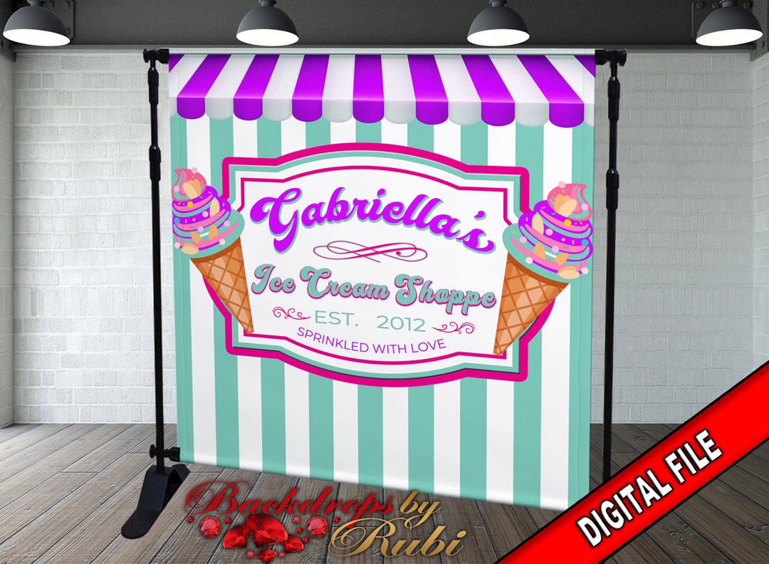 Ice Cream Parlor Backdrop, Ice Cream Banner, Ice Cream Shoppe Birthday ...