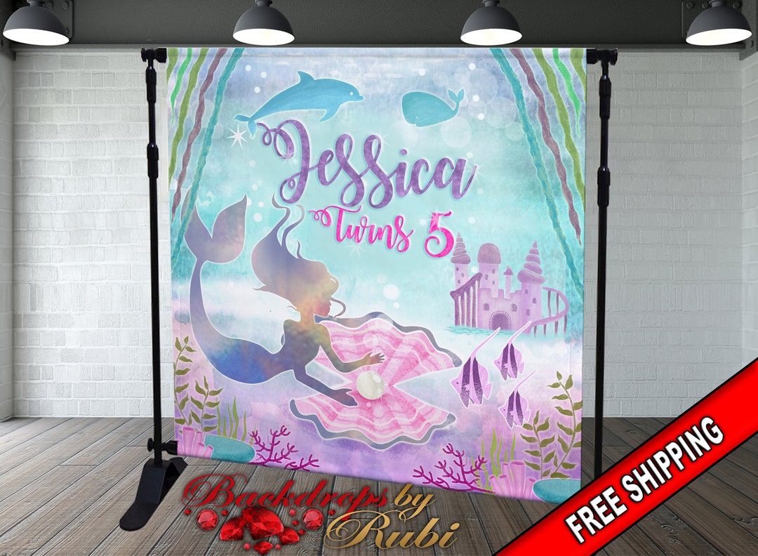 Mermaid Backdrop, Mermaid Birthday Backdrop, Mermaid Birthday Banner ...