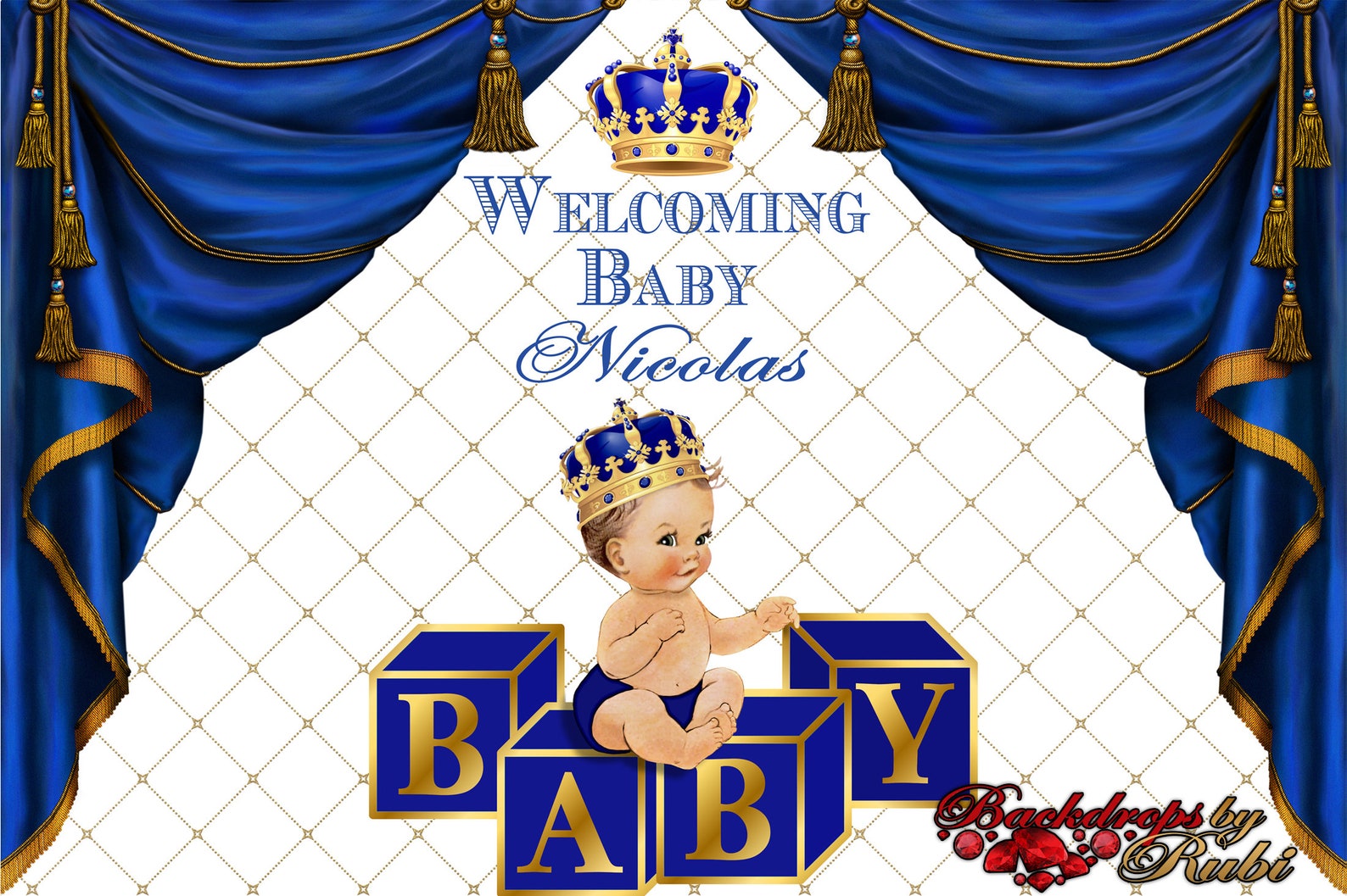 Royal Prince Theme Backdrop, Blue Crown Prince Backdrop, Royal Prince ...