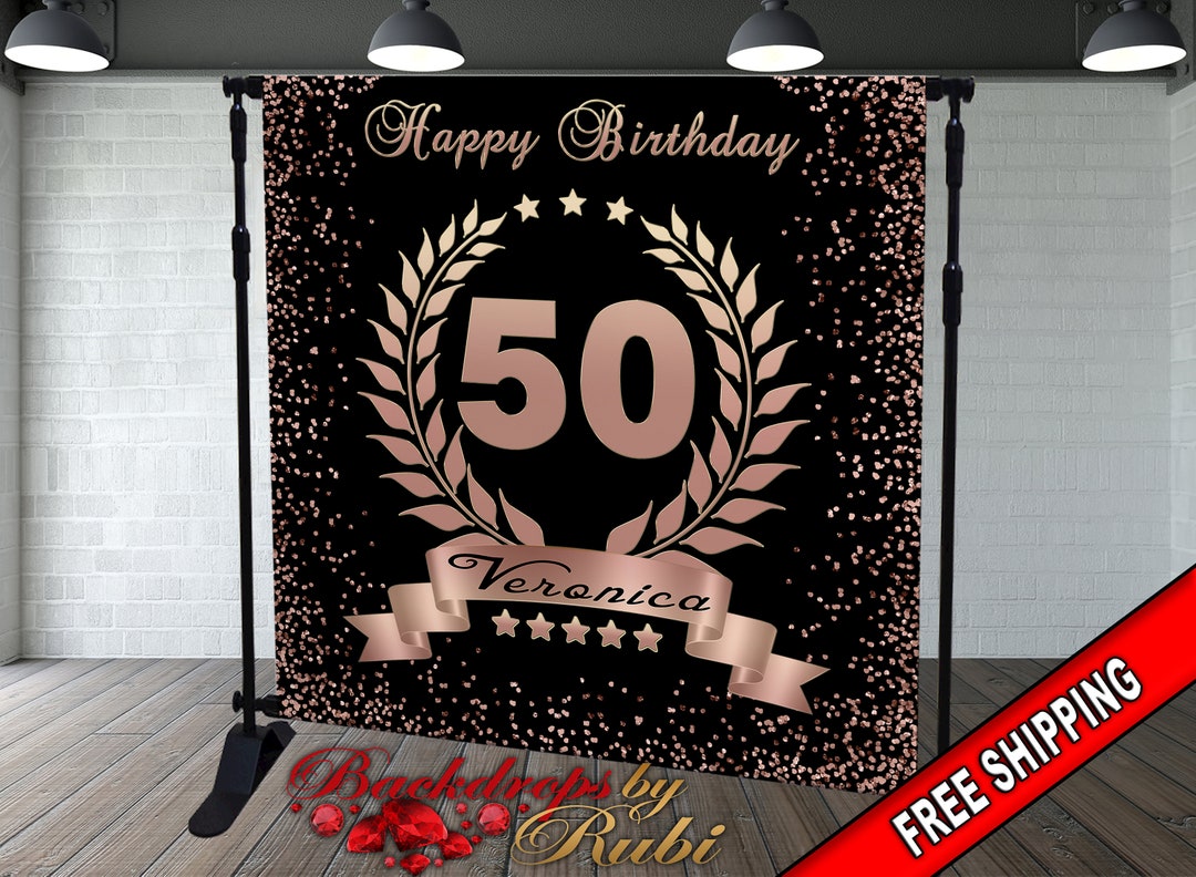 50th Birthday Backdrop, Wreath Backdrop, Birthday Gold Backdrop ...