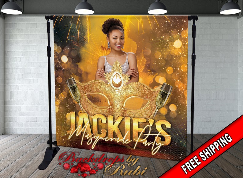 Masquerade Gold Backdrop, Masquerade Step and Repeat Backdrop, 50 ...