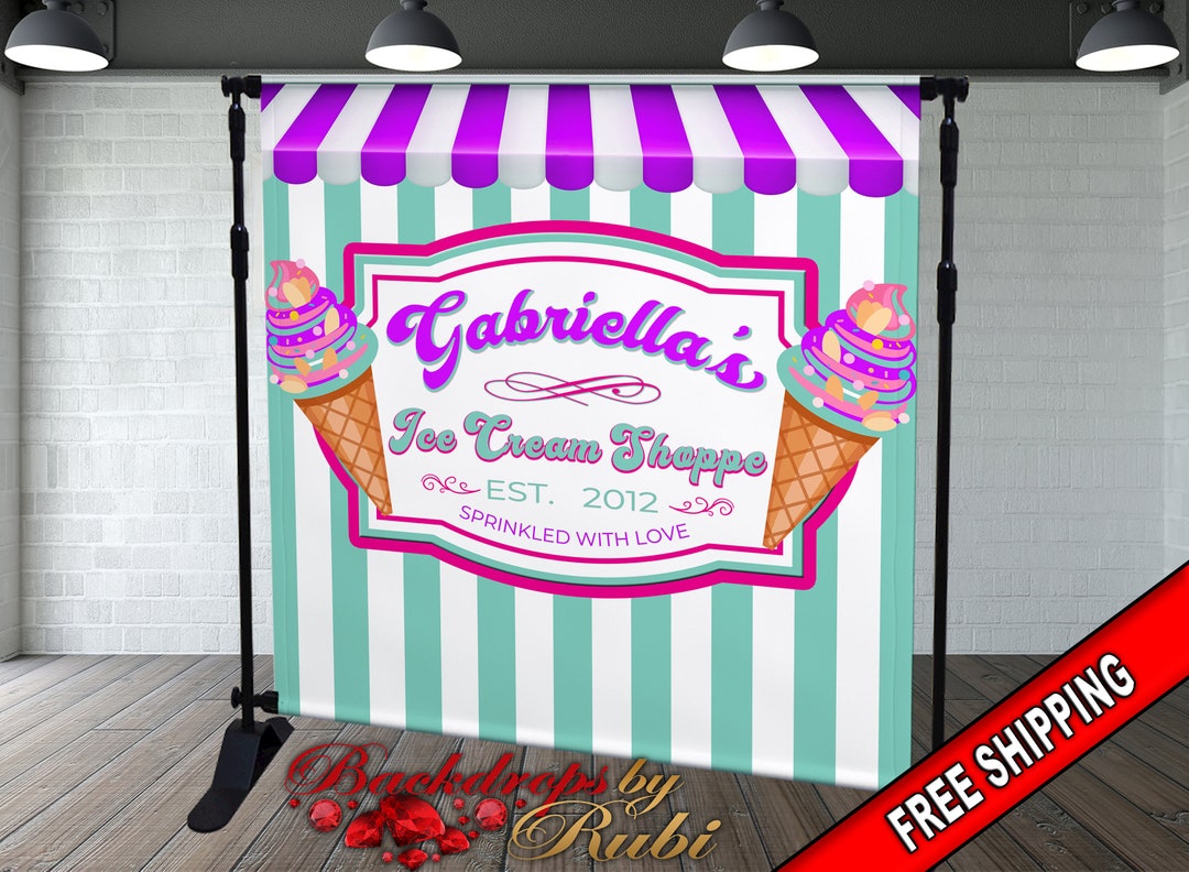 Ice Cream Parlor Backdrop, Ice Cream Banner, Ice Cream Shoppe Birthday ...