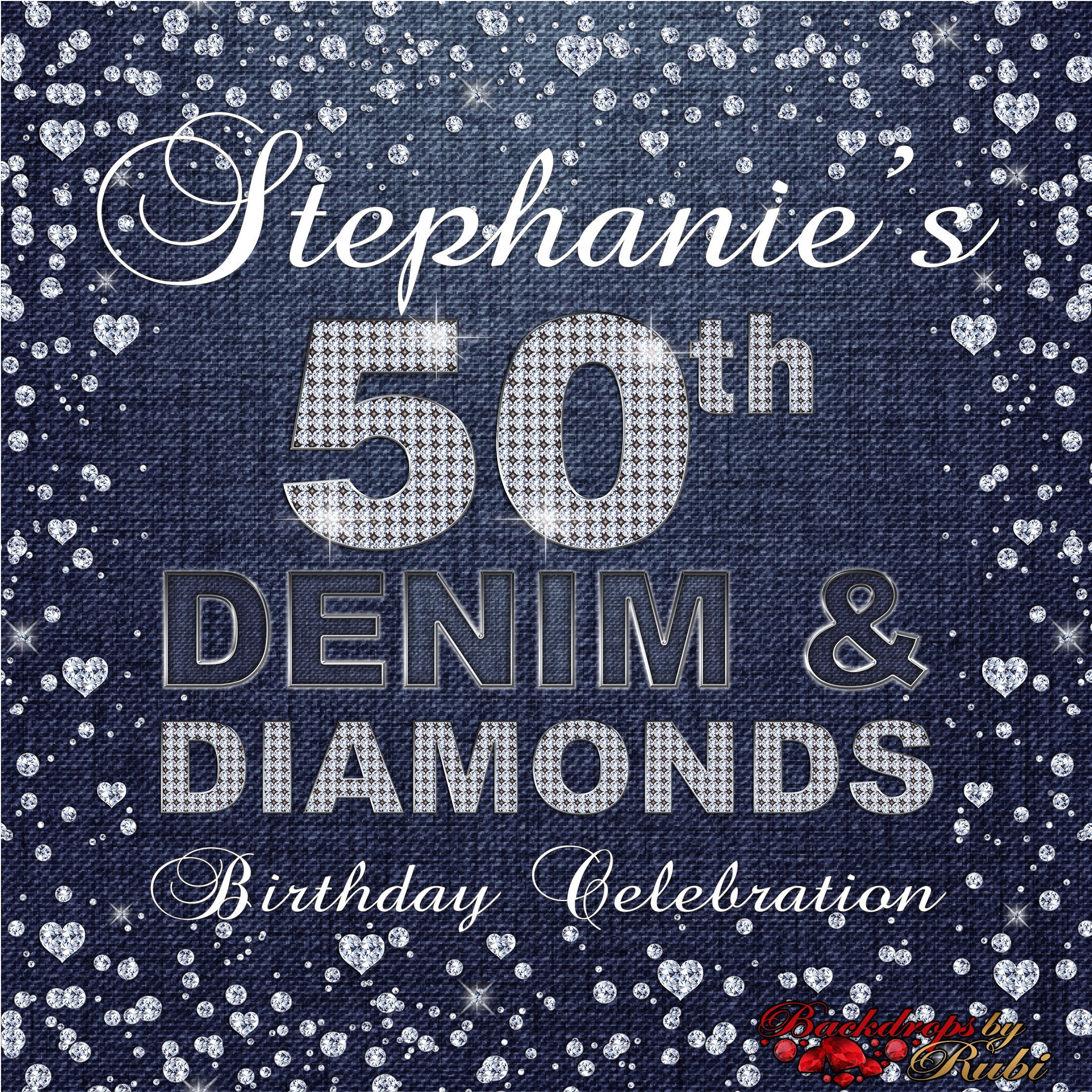 Denim and Diamonds Backdrop, Denim and Diamonds Birthday Backdrop ...