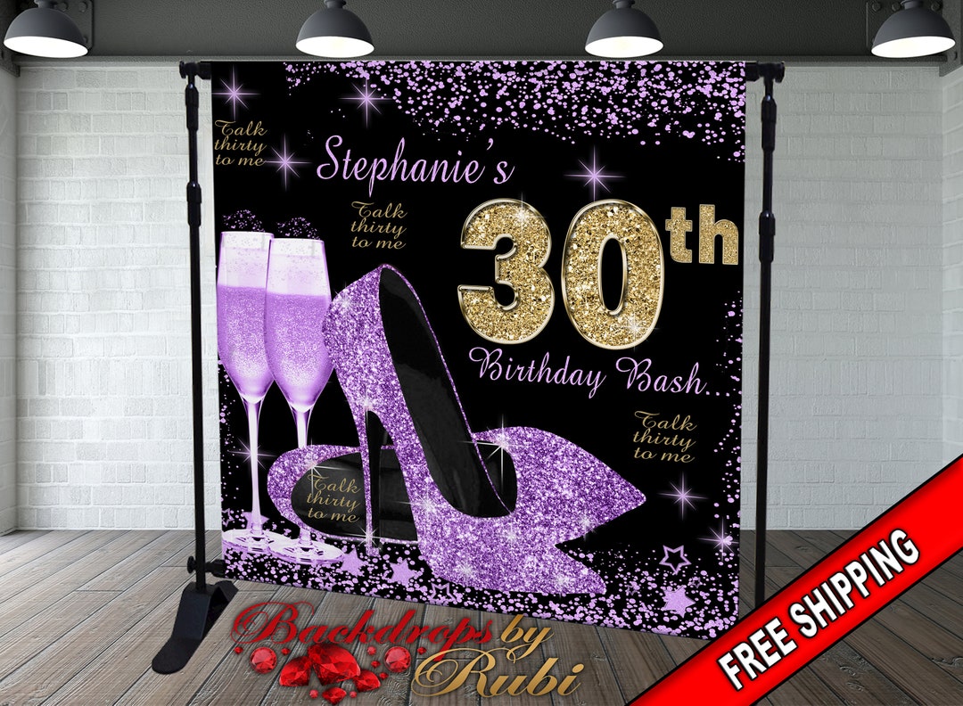 30th Birthday Backdrop, High Heels Purple Backdrop, Birthday Party ...